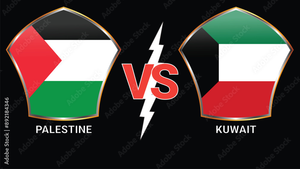 Palestine vs Kuwait Soccer football match with Black Background and ...