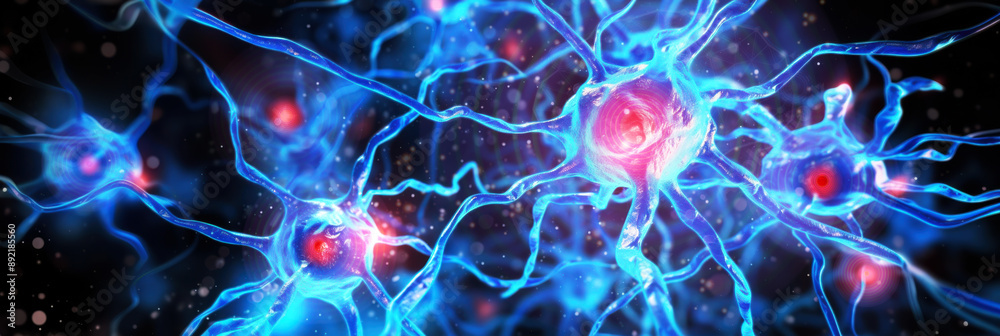 Nerve cell illustration background, digital human brain with cell and ...