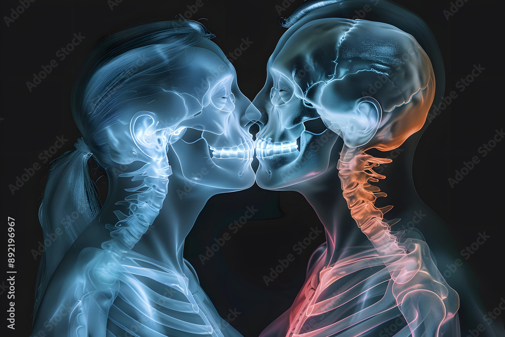 x-ray vision concept art depicting a man and a woman kissing - black ...