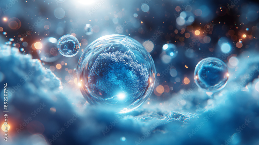 3r render of abstract art of a transparent blue sphere with luminous ...