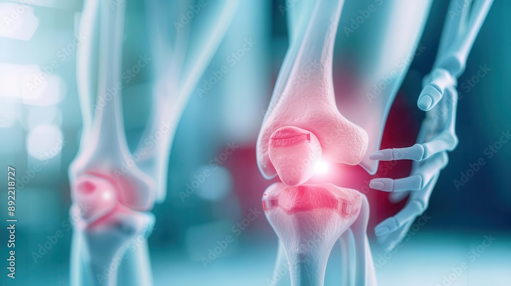 High-resolution 3D illustration of knee osteoarthritis showing synovial ...