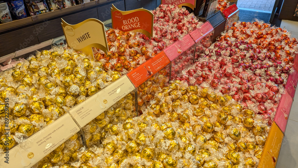 Bins of assorted delicious Lindt Lindor chocolate truffles for sale at ...