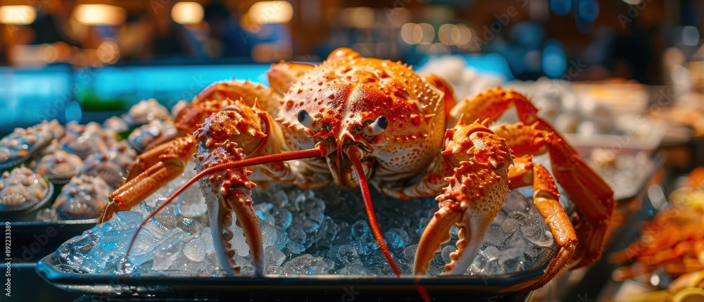 Extravagant Seafood Buffet Display with Giant Lobster and King Crab in ...