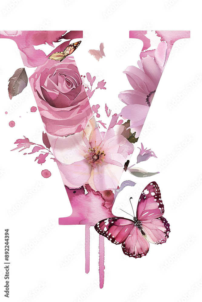 Watercolor Floral Alphabet Clipart Pastel pink Letters, Baby Milestone ...