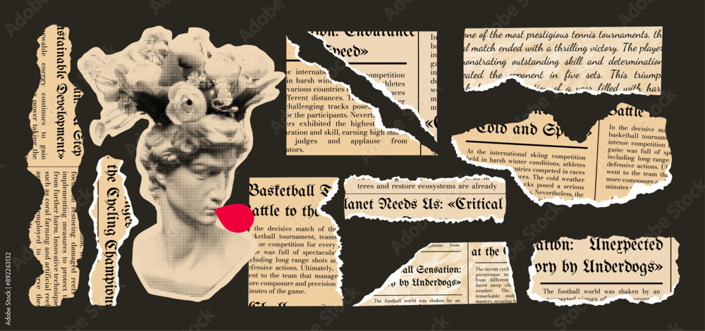 Crumpled torn paper. Jagged edges. Collage. Frame and textbox. Concept ...