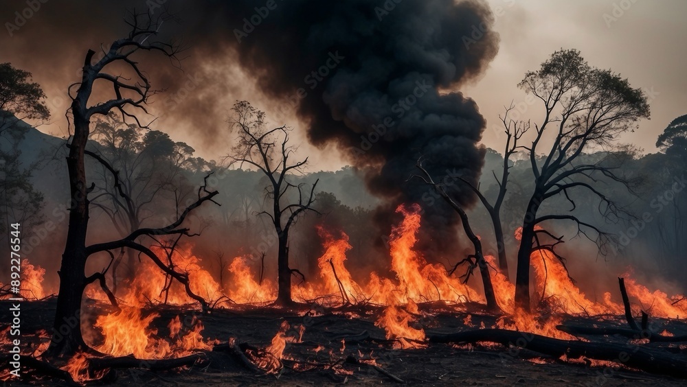 Amidst the raging forest fires The flames blazed and flickered with a ...