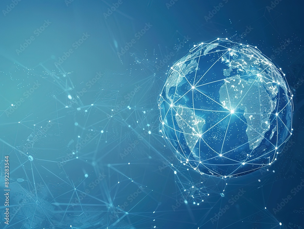 World map with global network and connectivity on a blue background ...
