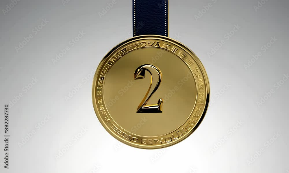 Rotating gold medal with numbers 1, 2, and 3, symbolizing first, second ...