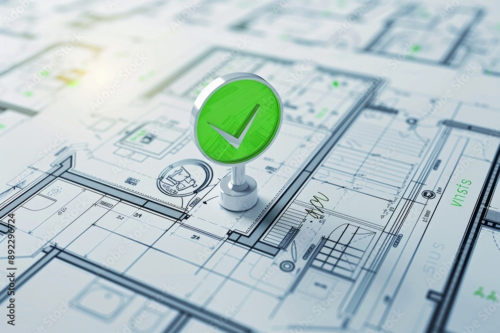 Approved Blueprint. A blueprint for a construction project with a green ...