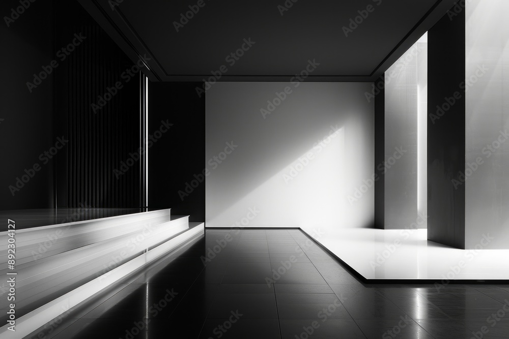 Monochrome Stage. A stage with a sleek, black floor and a white ...