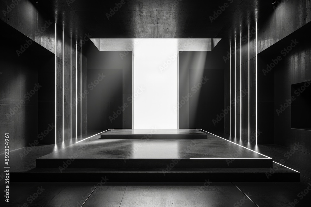 Monochrome Stage. A stage with a sleek, black floor and a white ...