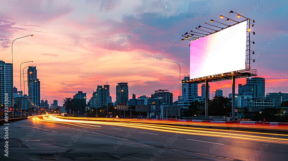 Full-length portrait photo of a billboard sign in a city background ...