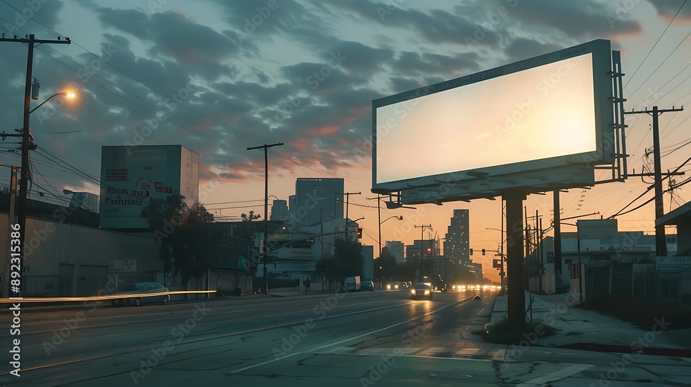Full-length portrait photo of a billboard sign in a city background ...