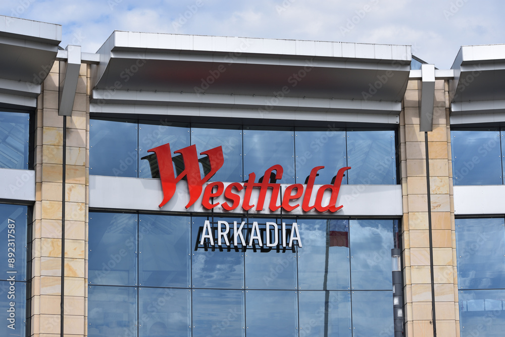 Westfield Arkadia shopping mall facade with signage, logo emblem ...