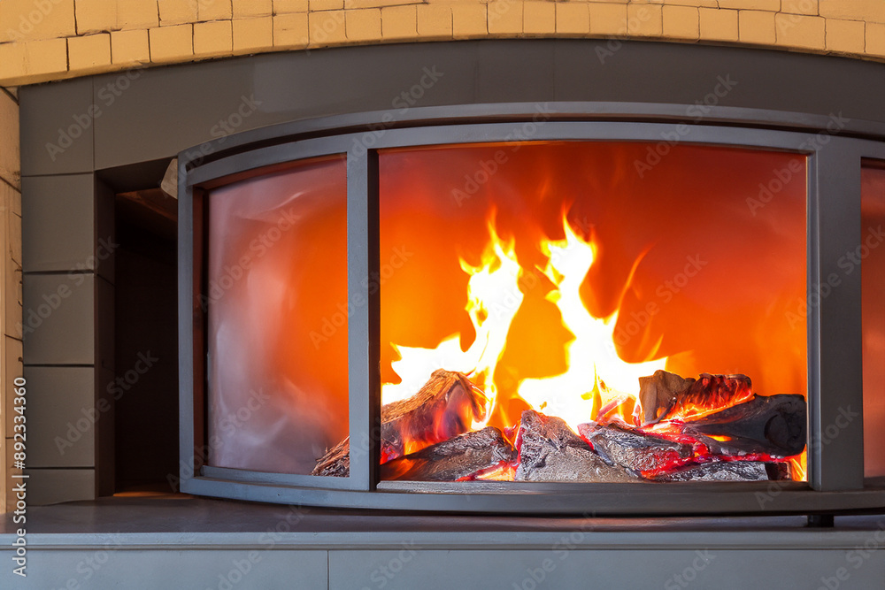 Fireplace with a bonfire in the comfort of your home provides comfort ...