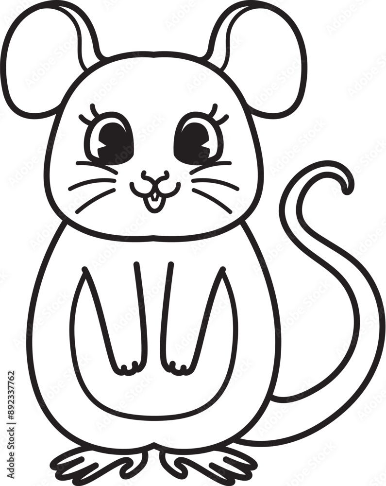 Bold line drawing cute baby rat or mouse with editable strokes for ...
