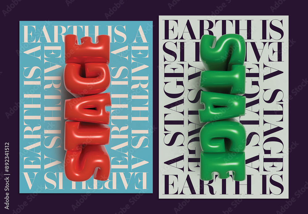 Modern Poster Design Layout with Inflated 3D Text Effect Stock Template ...