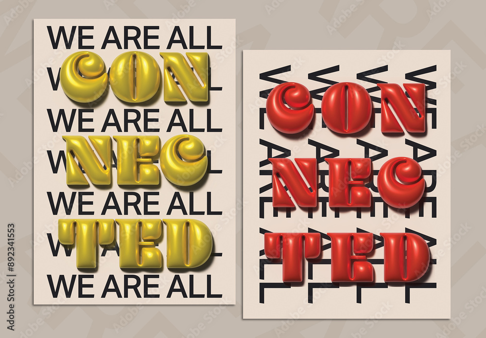 Typography Poster Layout with Inflated 3D Text Design Stock Template ...