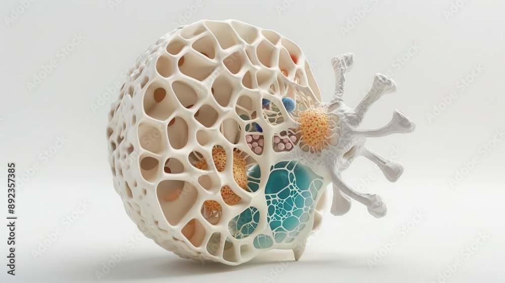 Cross-section 3D visualization of a mast cell with labeled organelles ...