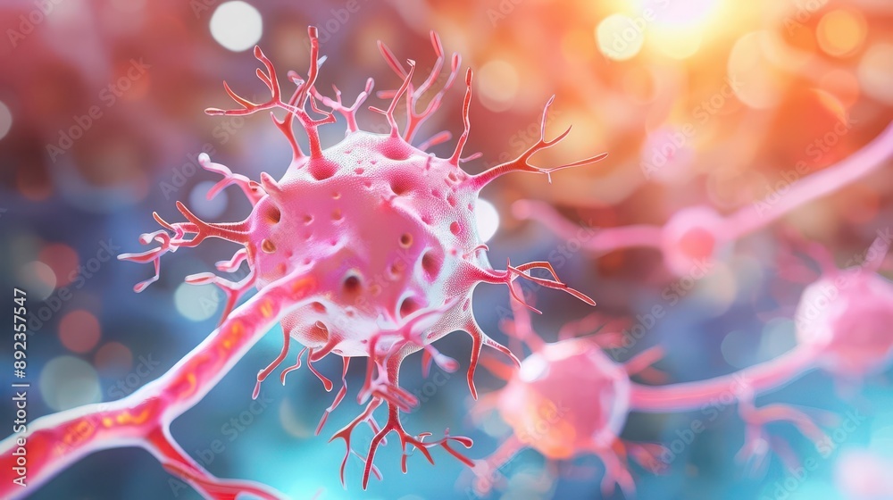 Anatomical 3D rendering of mast cell signaling pathways, mast cell ...