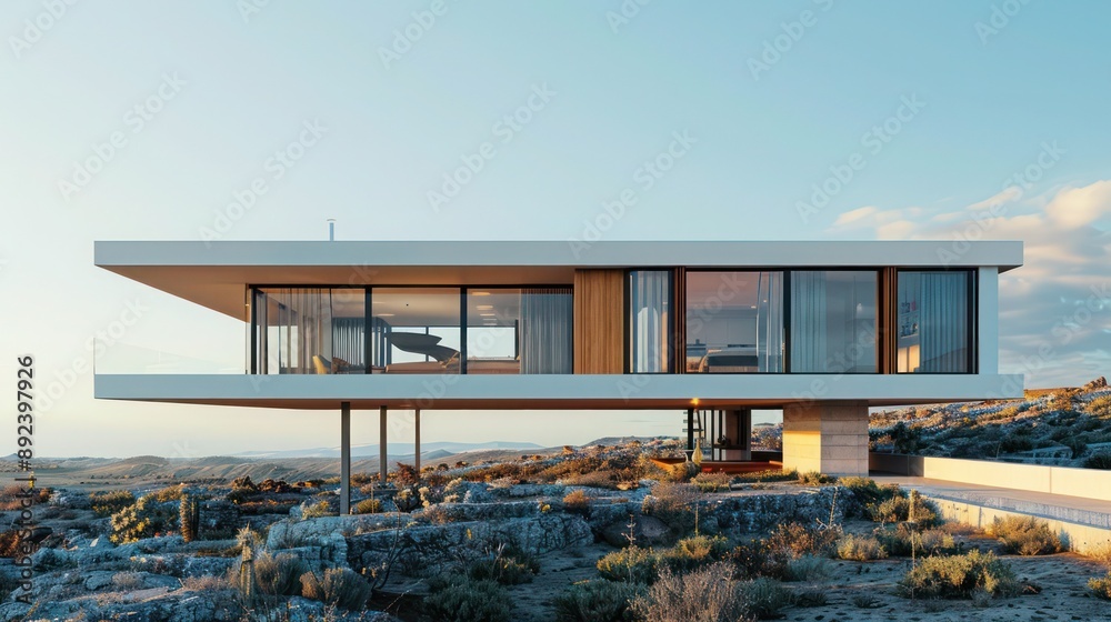 Contemporary luxury home with a minimalist design, featuring an ...