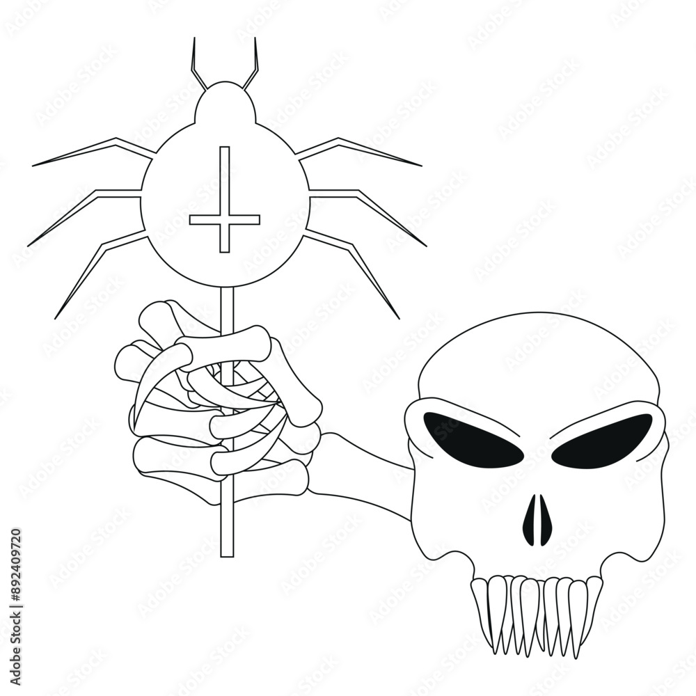 Deadly horror Halloween art with Dead head and spider isolated ...