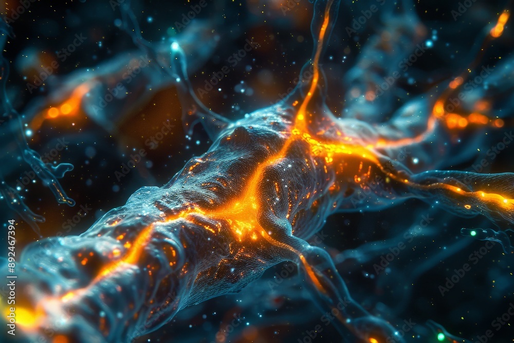 Detailed Microscopic View of Nerve Synapses Transmitting Signals with ...