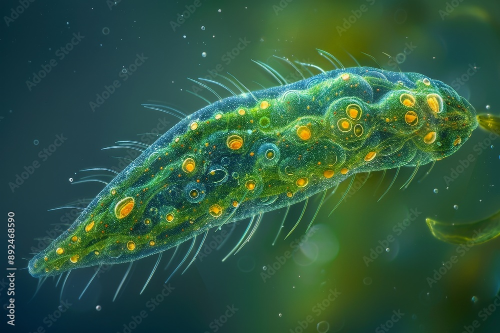 Microscopic View of Euglena Showing Flagellum and Chloroplasts in High ...