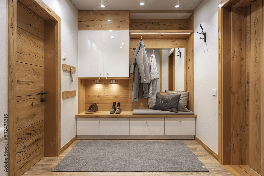Scandinavian-style entrance hall featuring a Garderobe's continuation ...