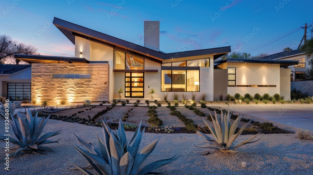 contemporary suburban home with a bold architectural design, featuring ...