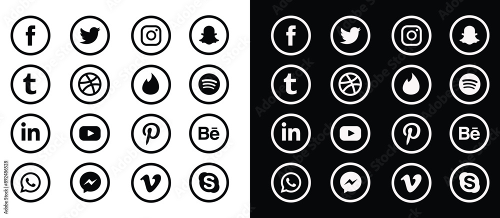 Social Media Icon Set in Black and White and Color - Includes Popular ...