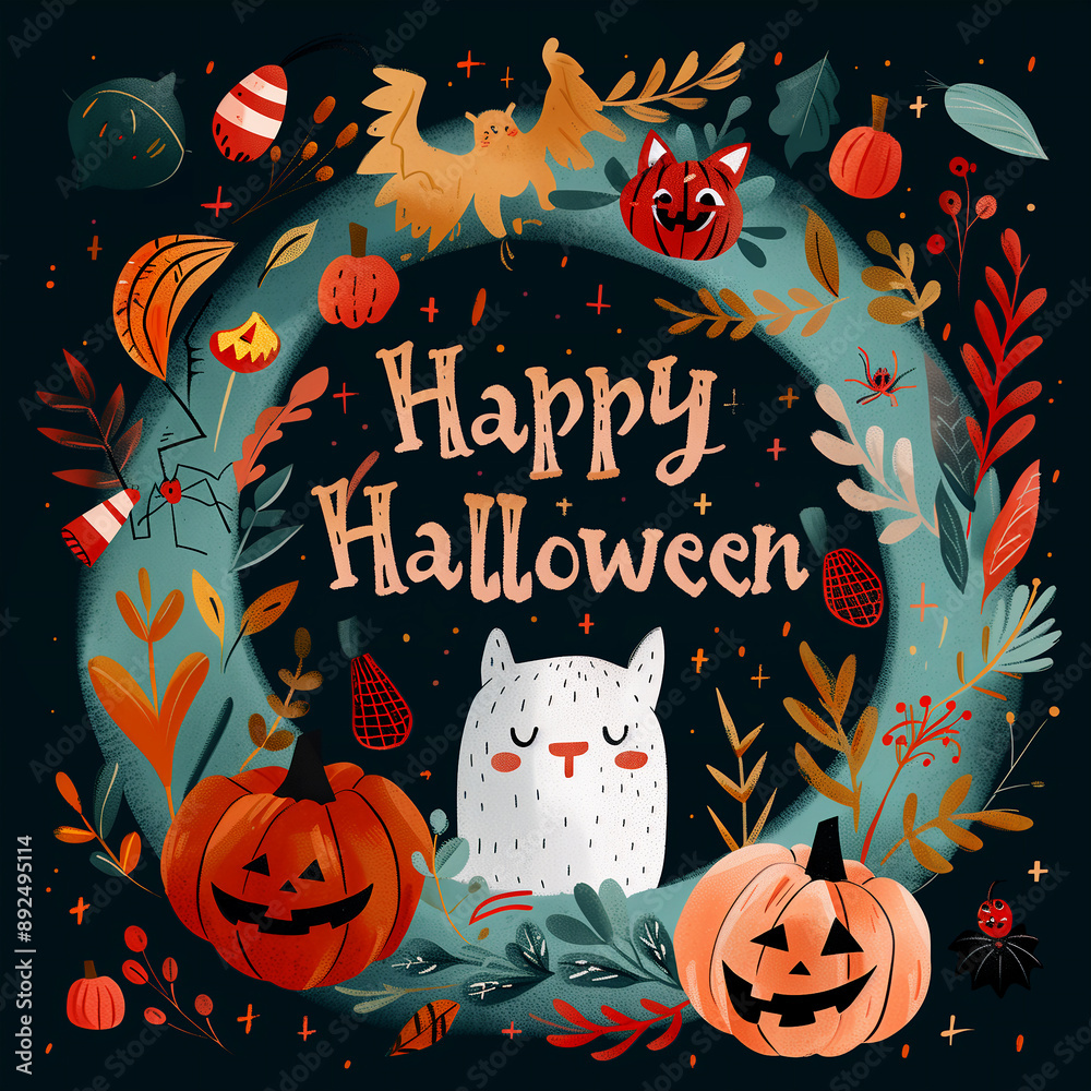 Happy Halloween template or party invitation card background with ...