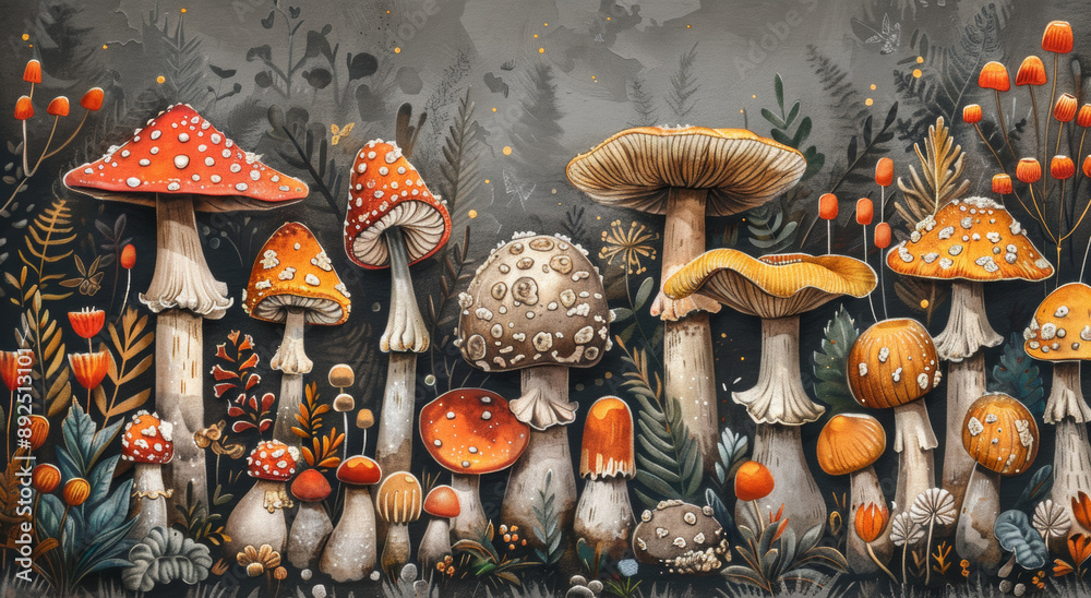 mushroom doodle art, playful mushroom drawings in different shapes and ...