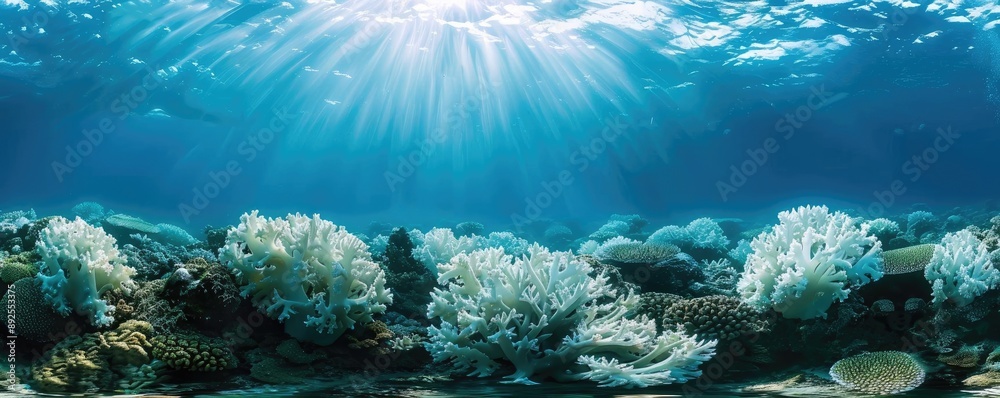 Coral reef bleaching, showcasing the devastating impact of climate ...