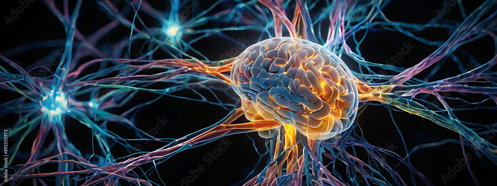 A detailed depiction of neural pathways in the brain, with electrical ...