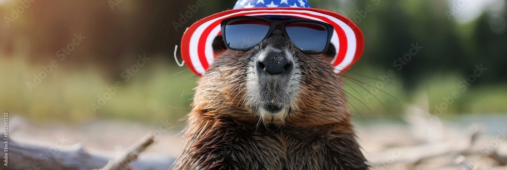 Patriotic Beaver Wearing Sunglasses and Hat - A beaver wearing ...