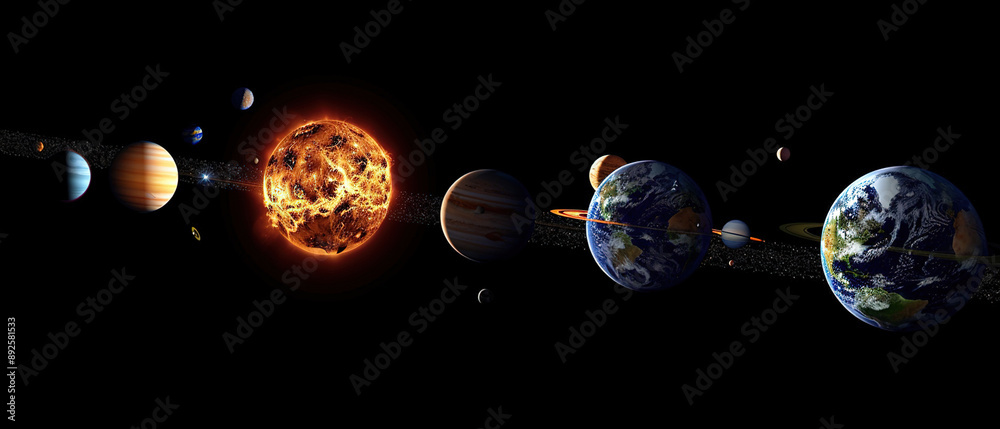Solar system planets in deep space. Solar system planet, comet, sun and ...