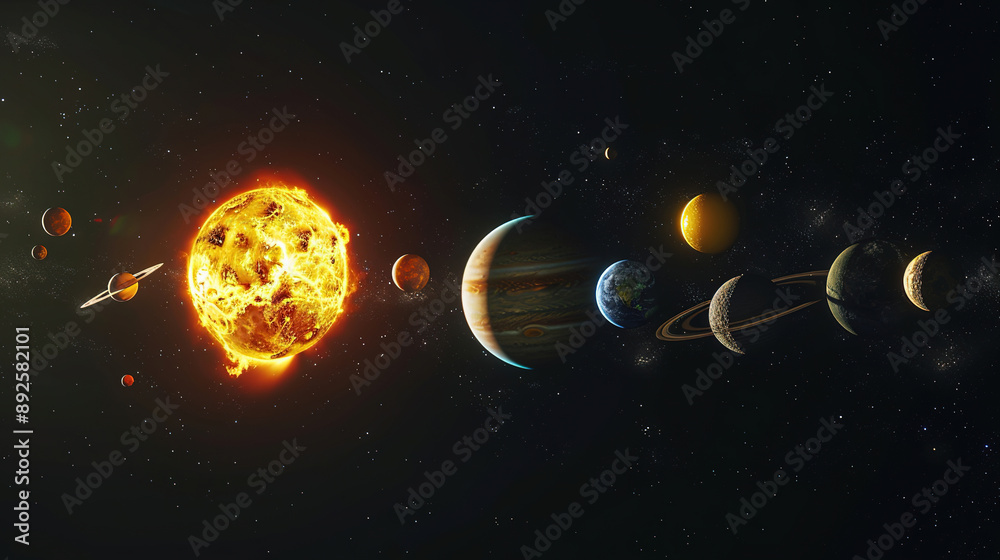 Solar system planets in deep space. Solar system planet, comet, sun and ...