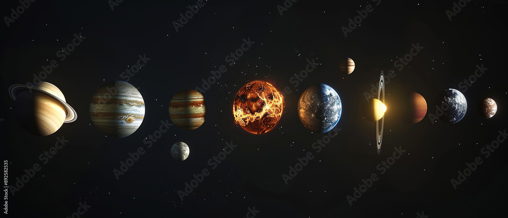 Solar system planets in deep space. Solar system planet, comet, sun and ...