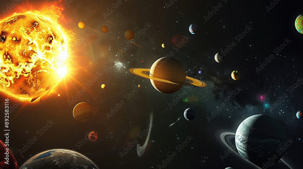 Solar system planets in deep space. Solar system planet, comet, sun and ...