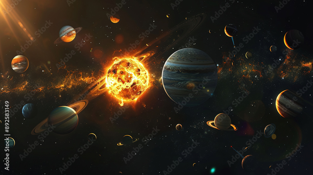 Solar system planets in deep space. Solar system planet, comet, sun and ...