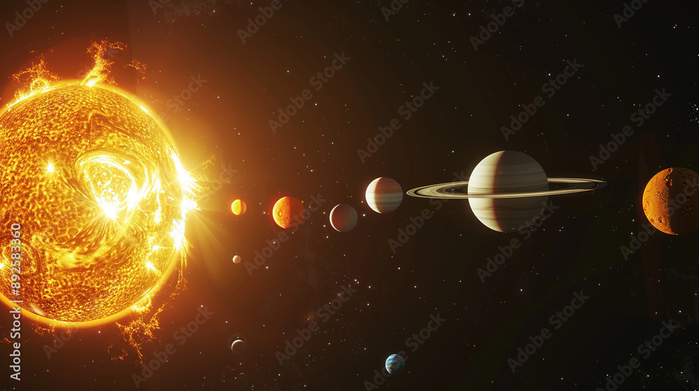 Solar system planets in deep space. Solar system planet, comet, sun and ...