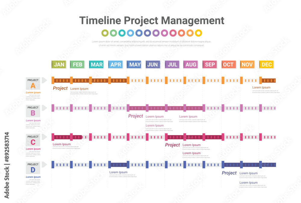 Project planne, Gantt chart for 12 months, project timeline with seven ...