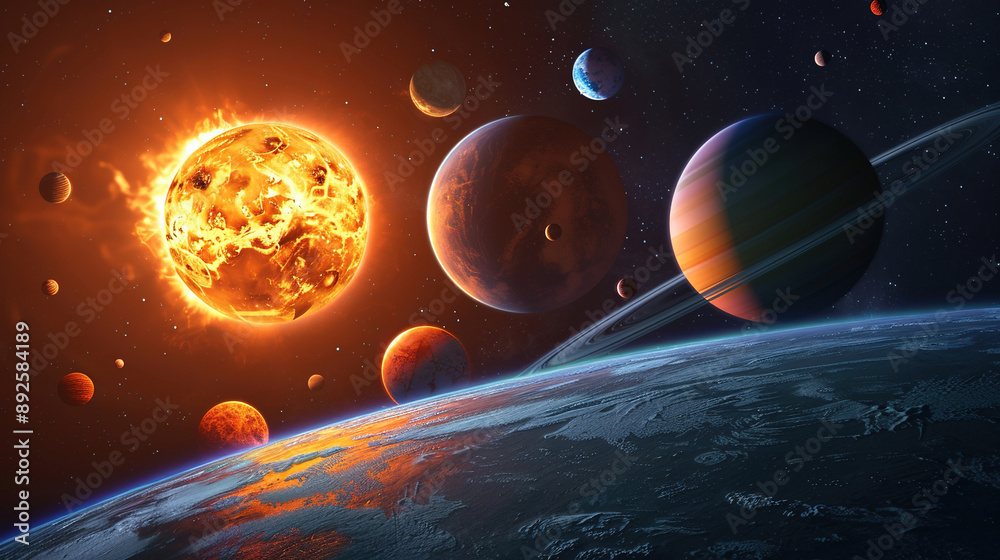 Solar system planets in deep space. Solar system planet, comet, sun and ...