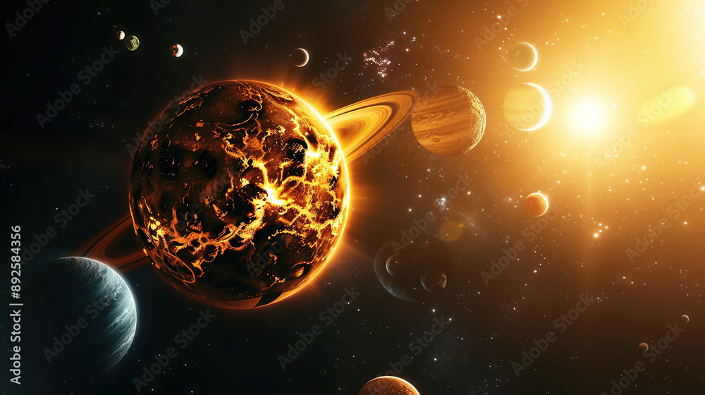 Solar system planets in deep space. Solar system planet, comet, sun and ...