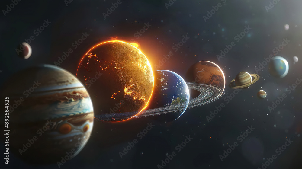 Solar system planets in deep space. Solar system planet, comet, sun and ...