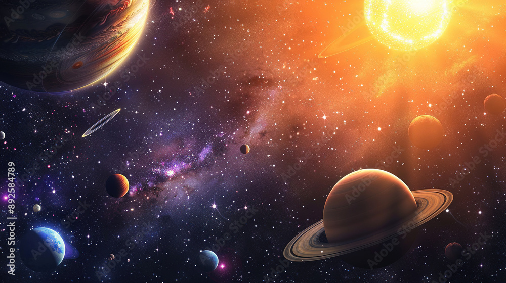 Solar system planets in deep space. Solar system planet, comet, sun and ...