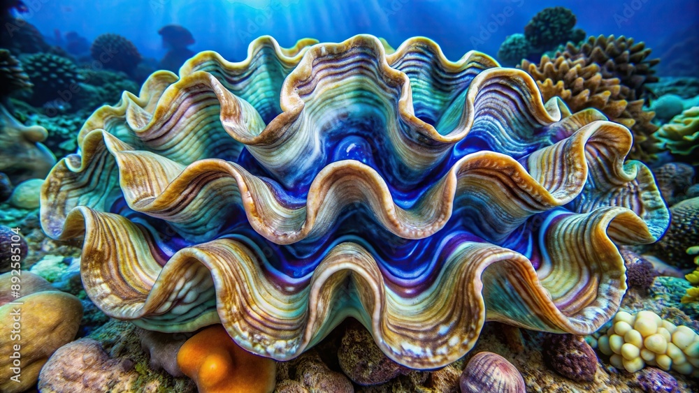 Mantle details of Tridacna giant clam shell, marine, giant clam ...