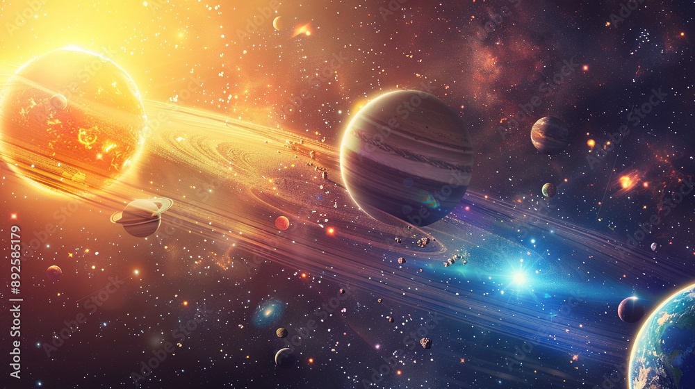 Solar system planets in deep space. Solar system planet, comet, sun and ...