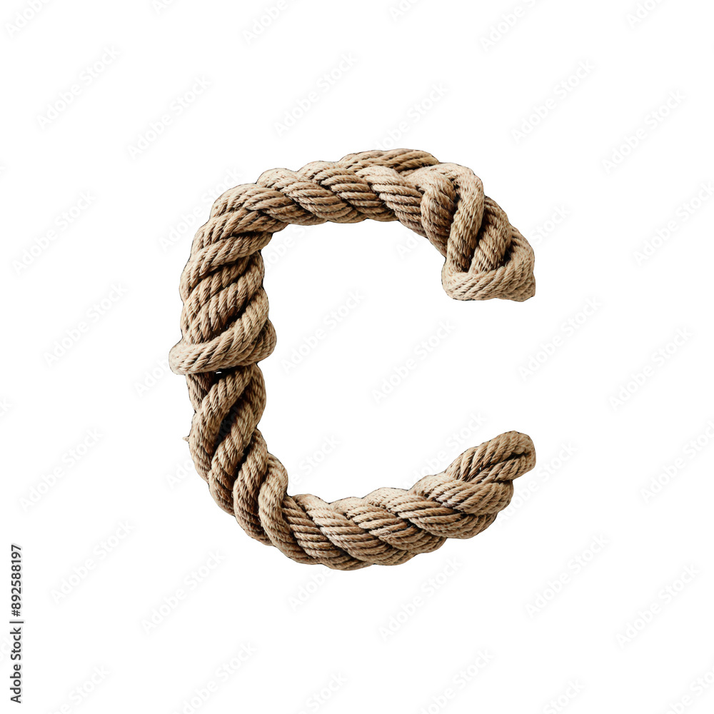 Letter C. Natural Rope and Cord Artstyle. typography font, alphabet abc ...